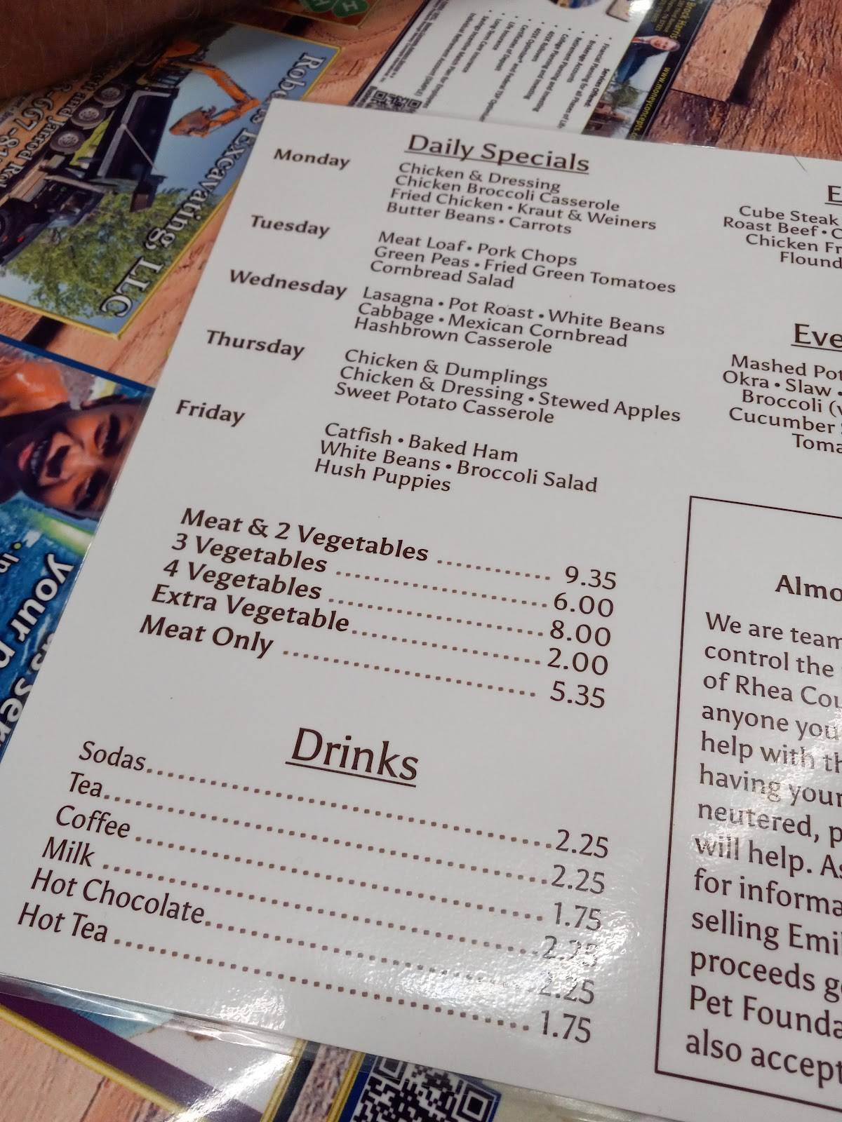 Menu at Dayton Coffee Shop restaurant, Dayton