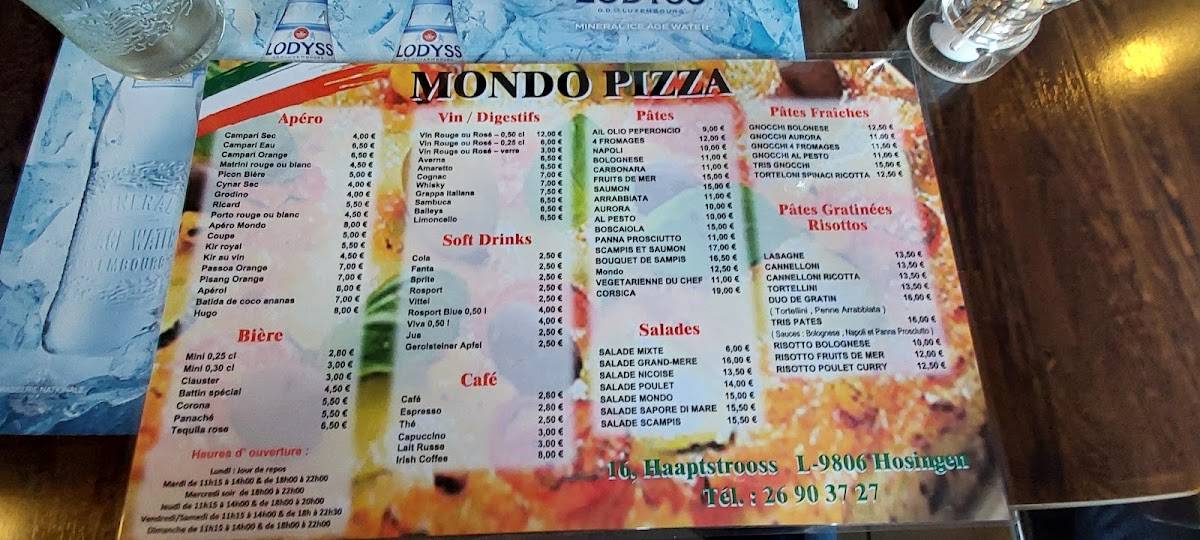 Menu au De Mondo Pizza Sàrl, Parc Hosingen