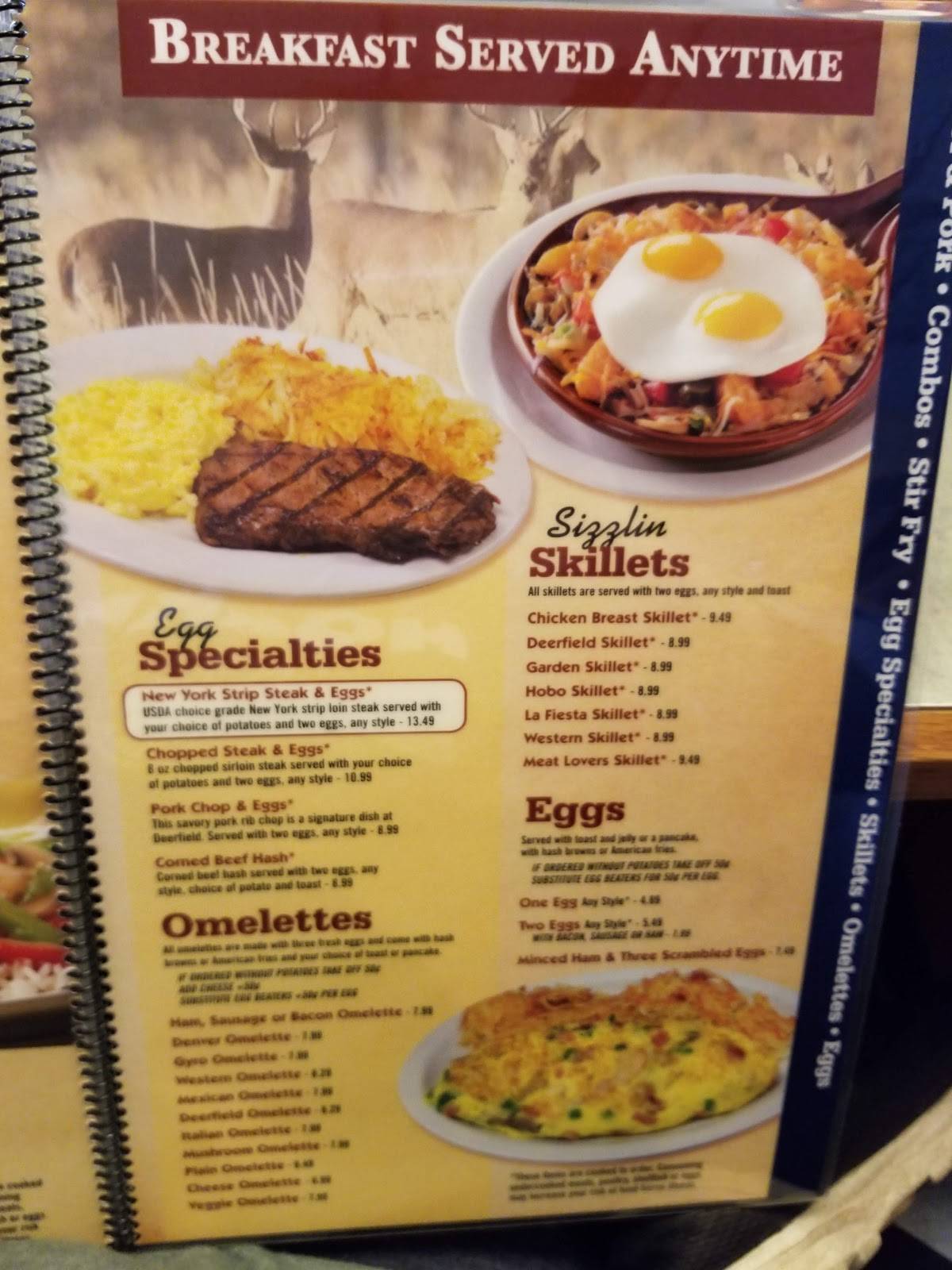Menu at Deerfield Family Restaurant, Carbon Cliff