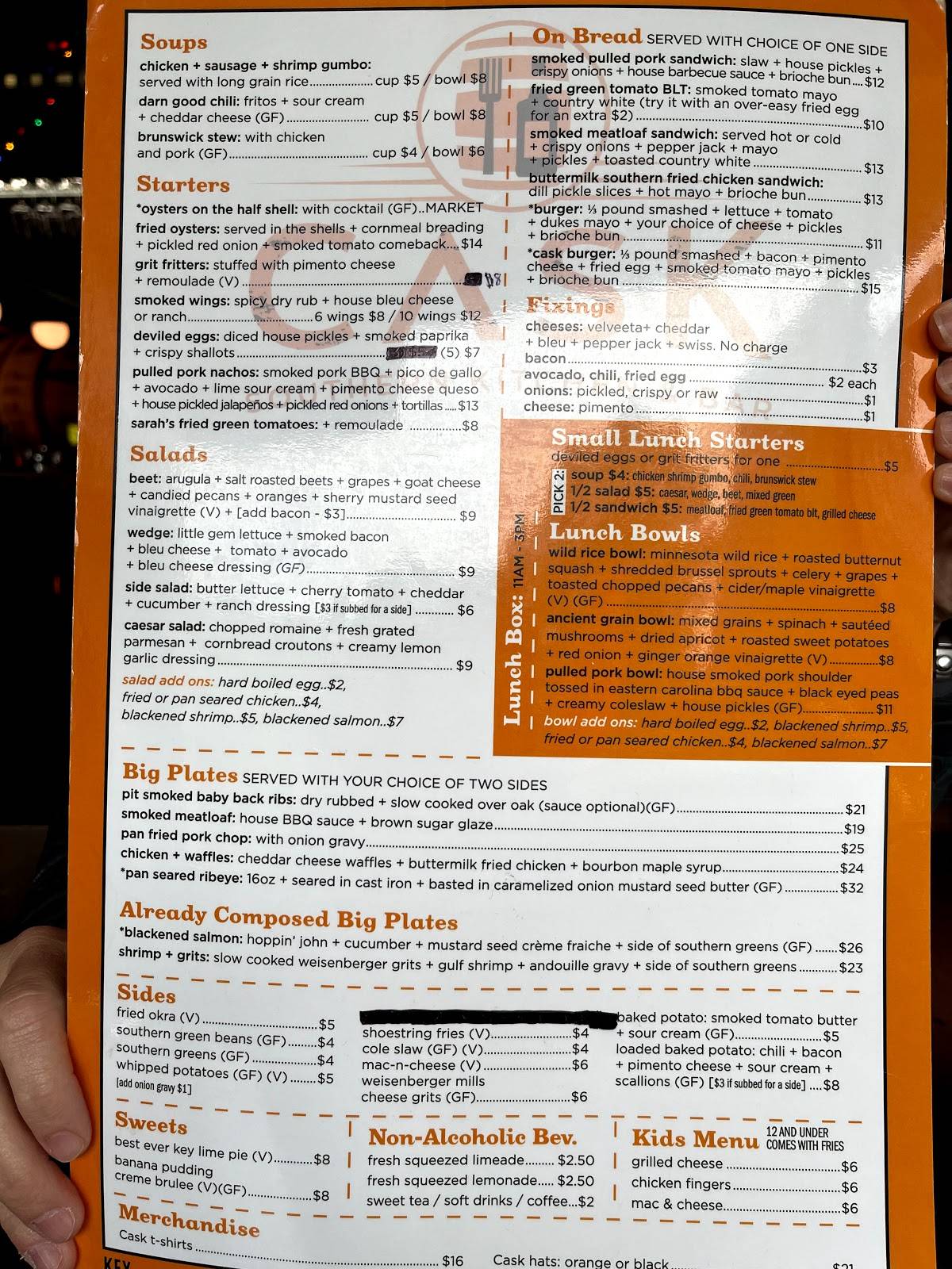 Menu at CASK Southern Kitchen & Bar, Louisville