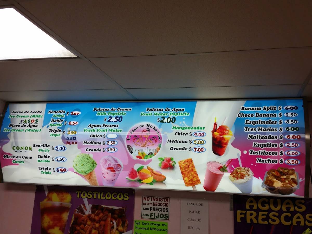 Menu at Paleteria La Flor De Michoacan desserts, Santa Ana