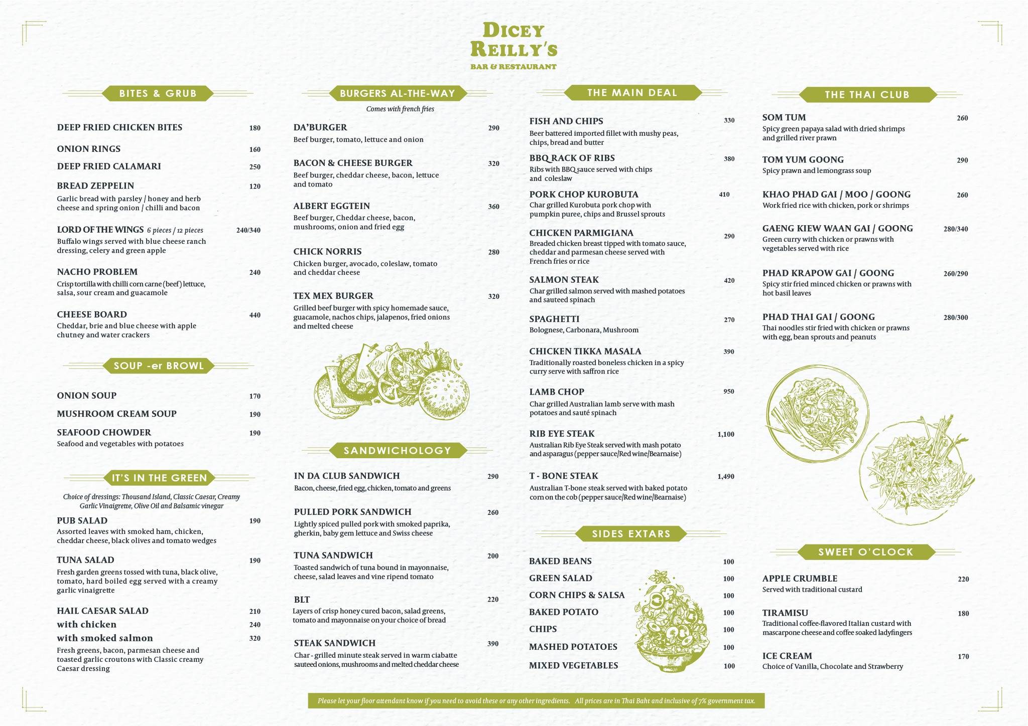 Menu at Dicey Reilly's Bar & Restaurant, Pattaya City