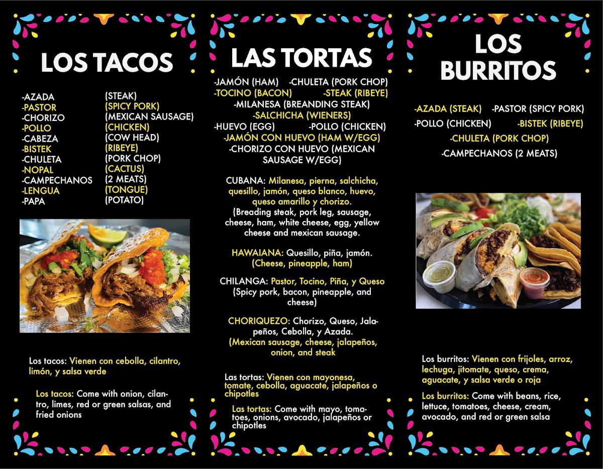 Menu at Doña Concha Mexican Food restaurant, Beloit
