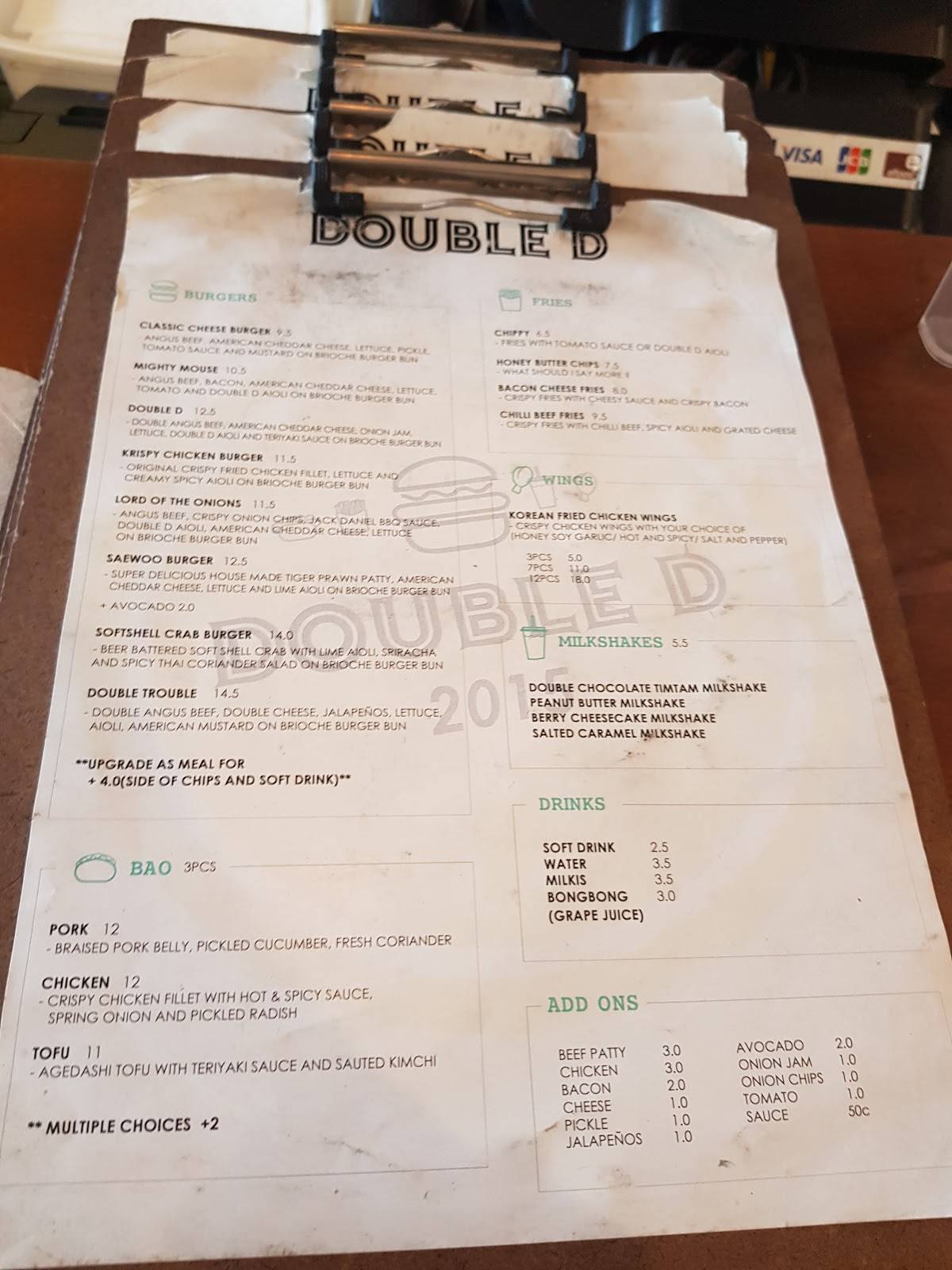 Menu at Double D Burger fast food, Springvale
