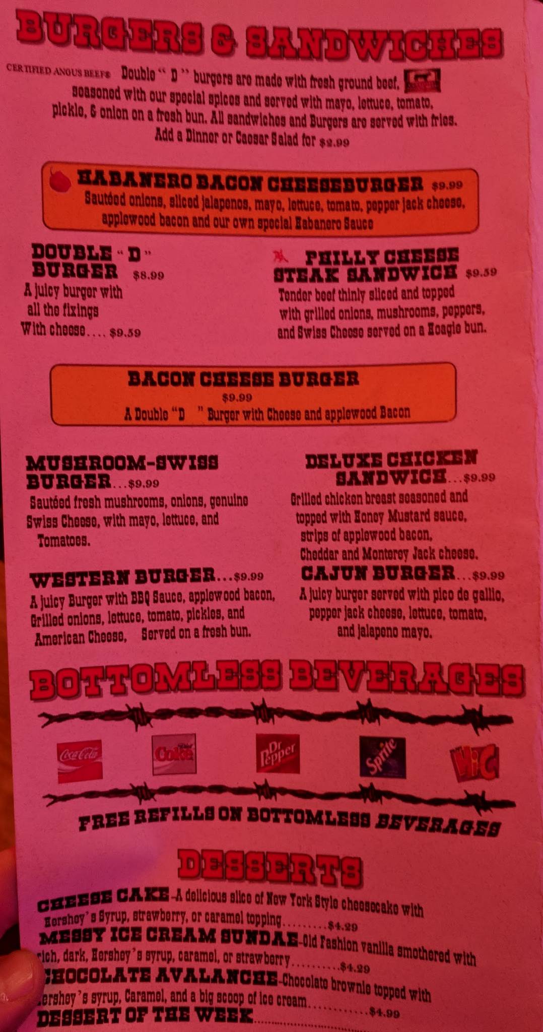 Menu at Double D Steak House steakhouse, DeRidder