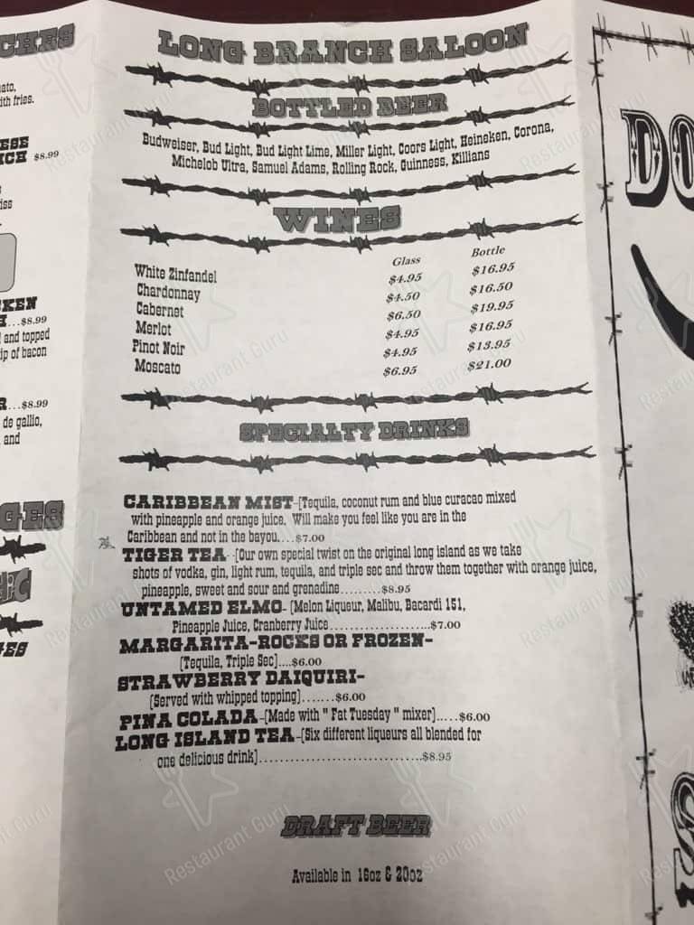 Menu at Double D Steak House steakhouse, DeRidder