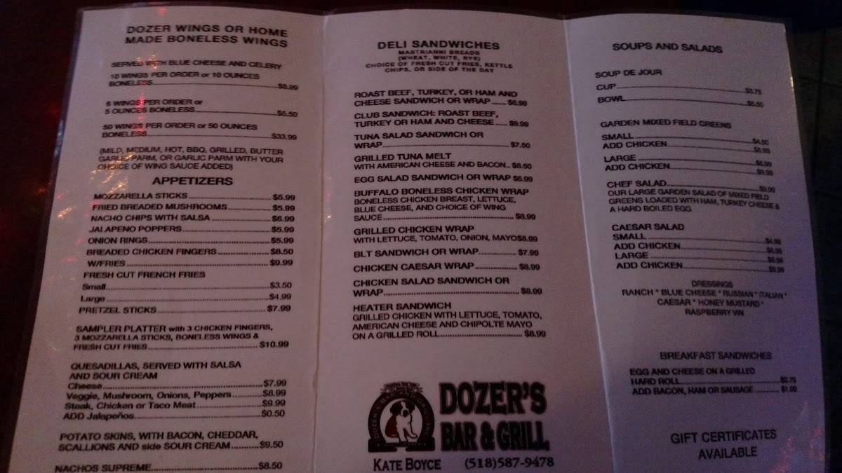 Carta del pub y bar Dozer's, Ballston Spa