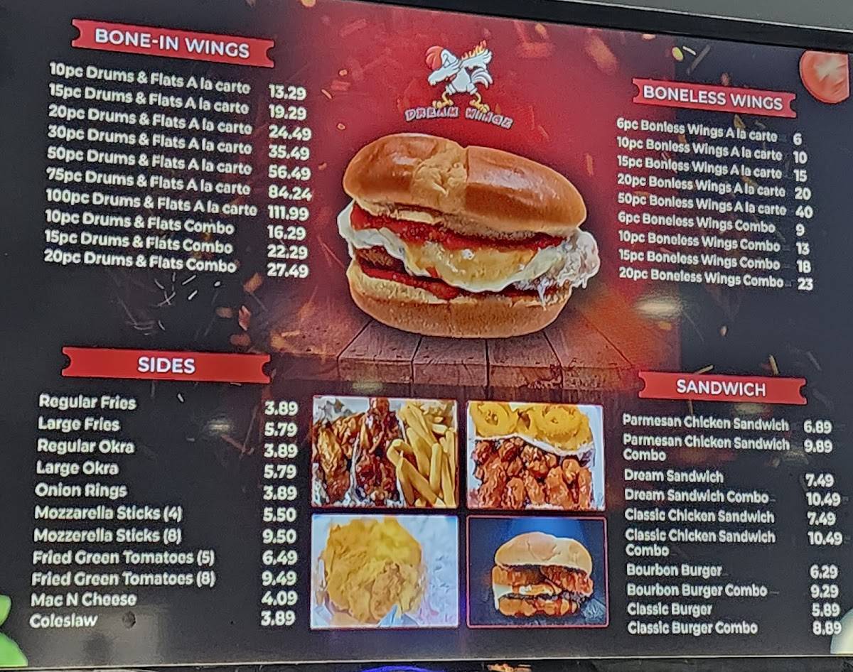 Menu at Dream Wingz restaurant, Clarksville