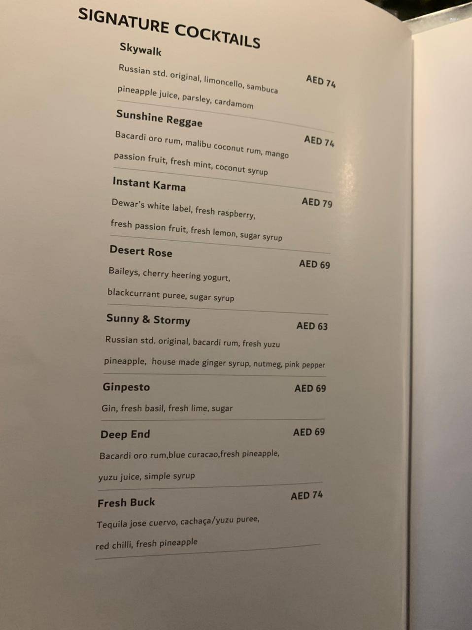 Menu at The Burj Club, Dubai