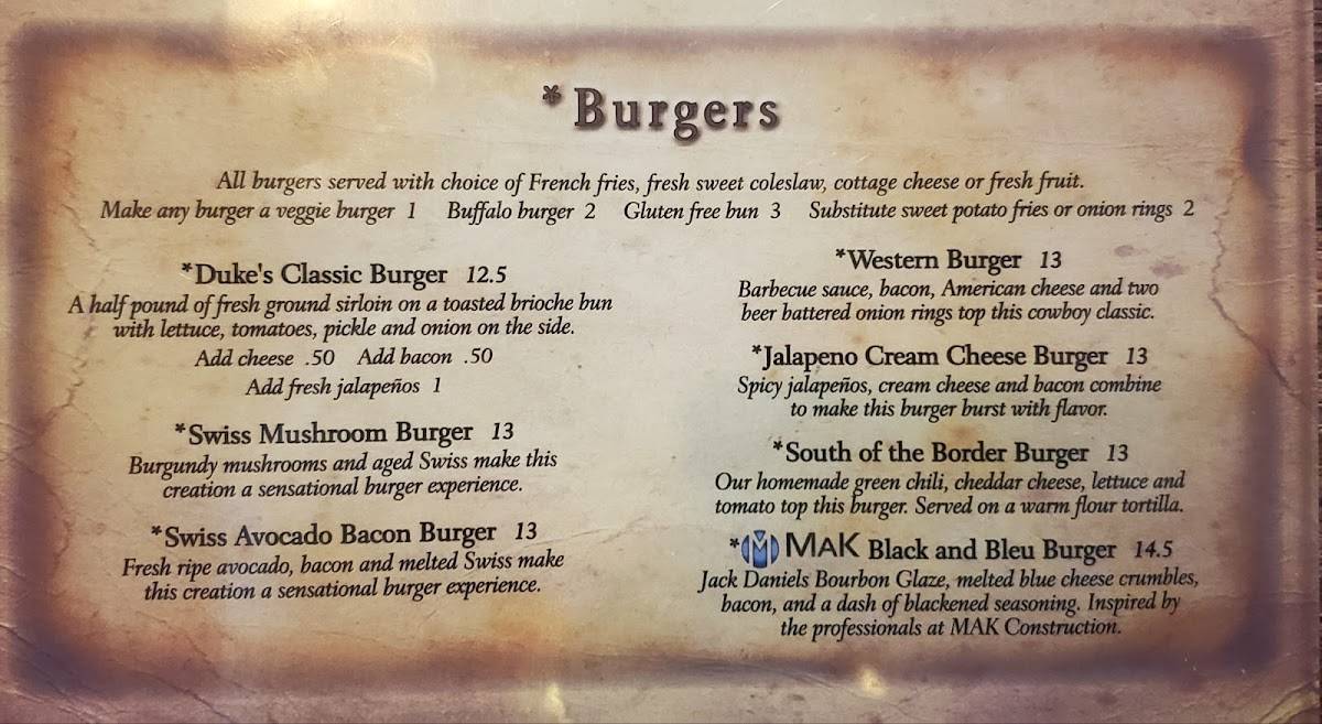 Menu at Duke's Steakhouse, Castle Pines