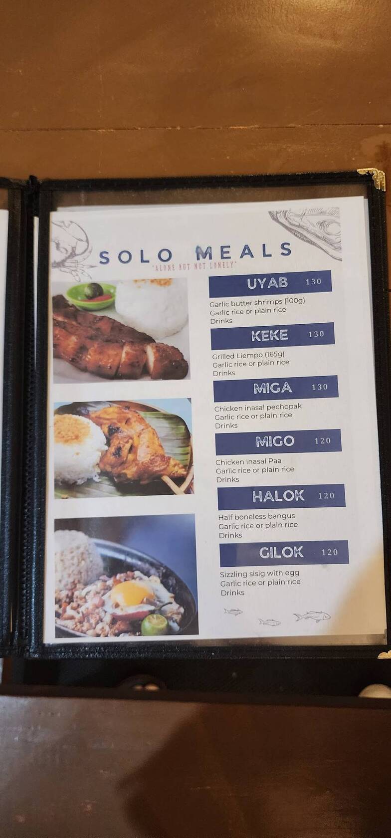 Menu at Dumaguete Pala-Pala Seafood House restaurant, Dumaguete