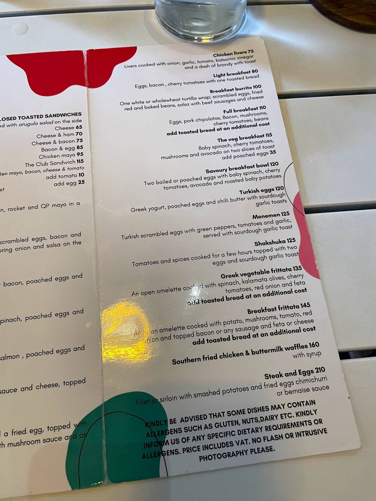 Menu at The Breakfast Room restaurant, Durban