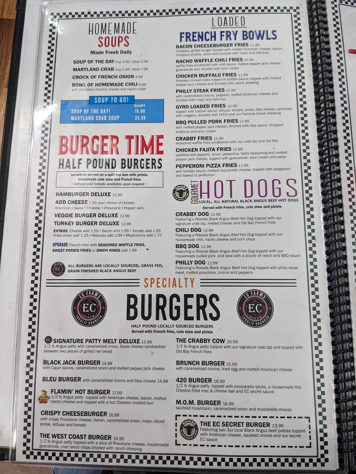 Menu at EC Diner restaurant, Ellicott City