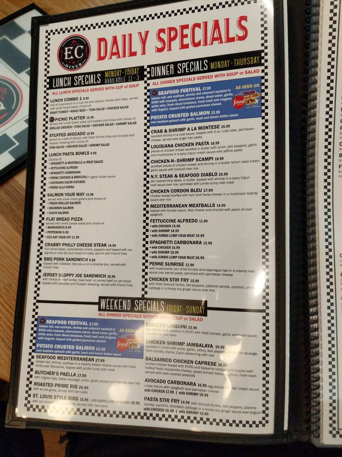 Menu at EC Diner restaurant, Ellicott City