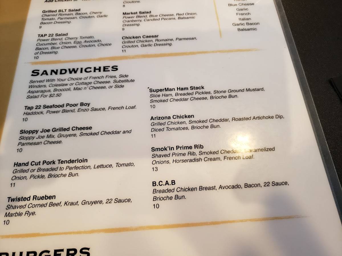 Menu at Tap 22 Grill & Bar, Silvis