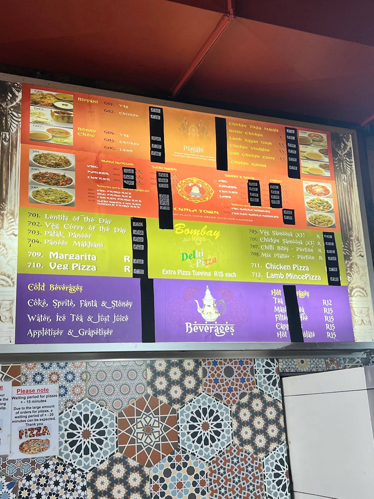 Menu at Eastern Food Bazaar restaurant, Cape Town