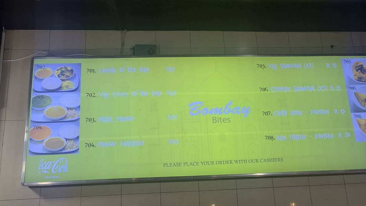 Menu at Eastern Food Bazaar restaurant, Cape Town