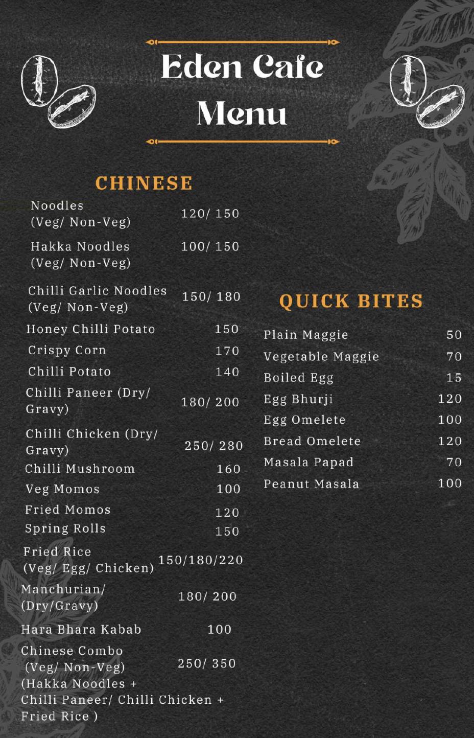 Menu at Eden Cafe (Kasturi chowk, Lower Tunwala,Dehradun), Dehradun