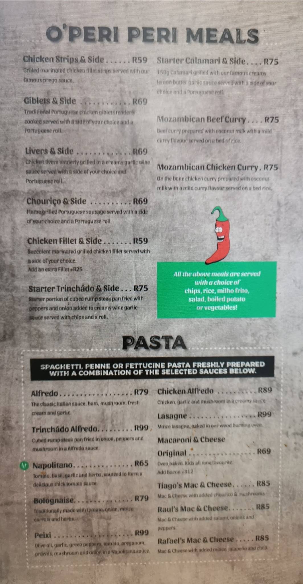 Menu at O Peri Peri Edenglen restaurant, Edenvale, 74 Wagenaar St