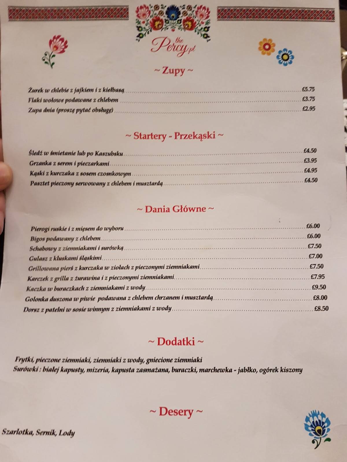 Menu at The Percy restaurant, Edinburgh