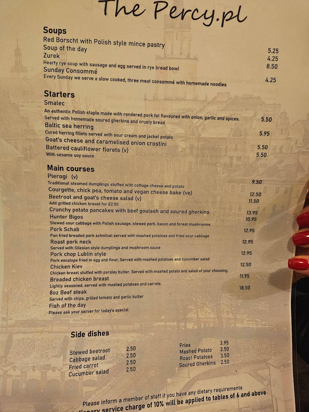 Menu at The Percy restaurant, Edinburgh