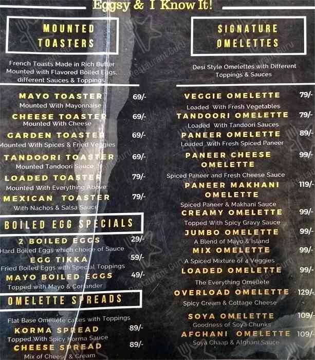 Menu at Eggsy, Gurugram