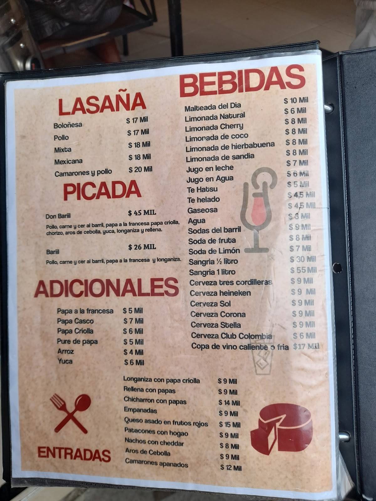 Carta de El Barril Parrilla Bogotá, Bogotá