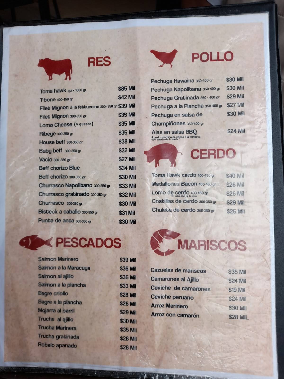 Carta de El Barril Parrilla Bogotá, Bogotá