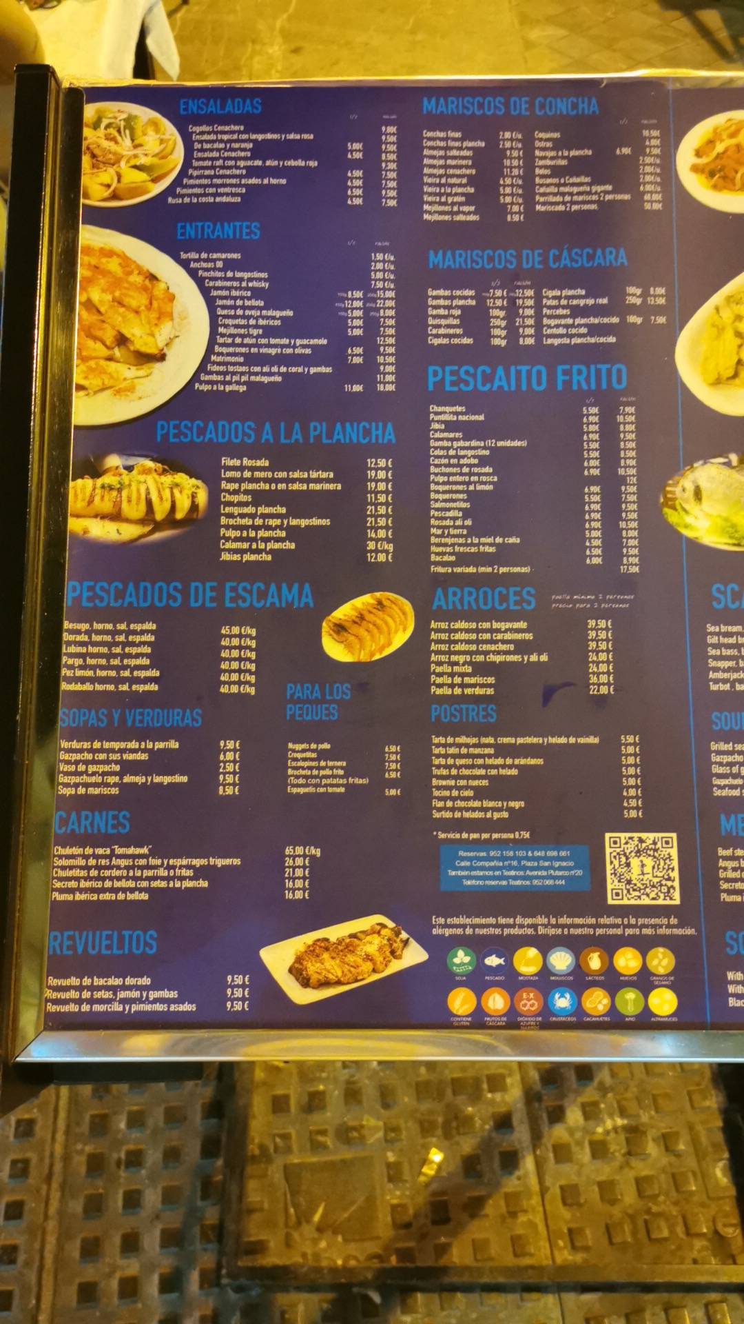 Menu at El Cenachero Centro restaurant, Málaga