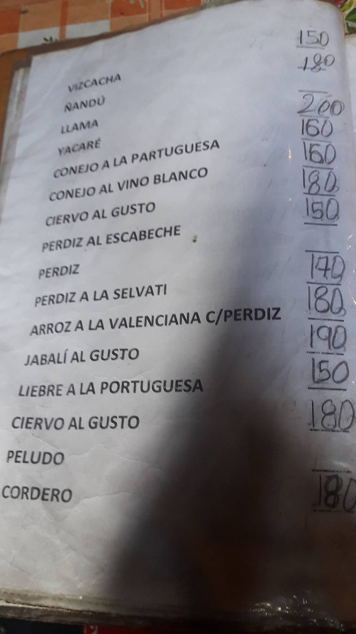 Carta del restaurante El Hornero, González Catán