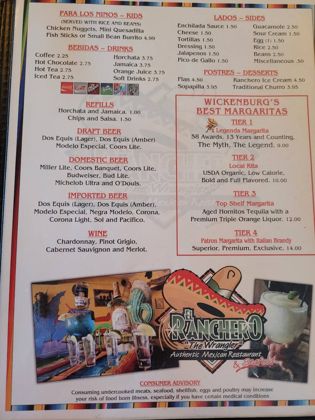 Menu at El Ranchero Restaurant, Wickenburg