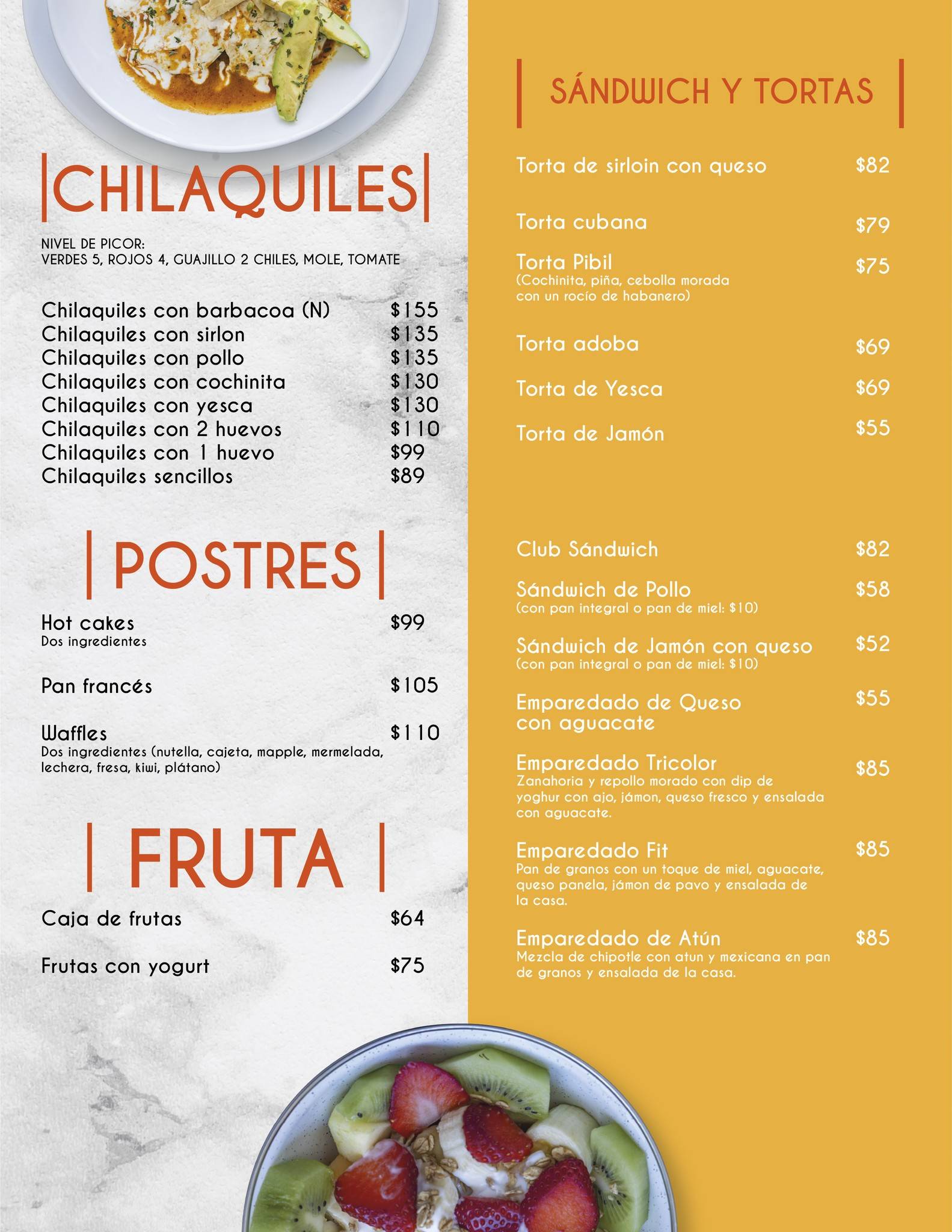 Carta del restaurante El Sartén Desayunador, Zacatecas