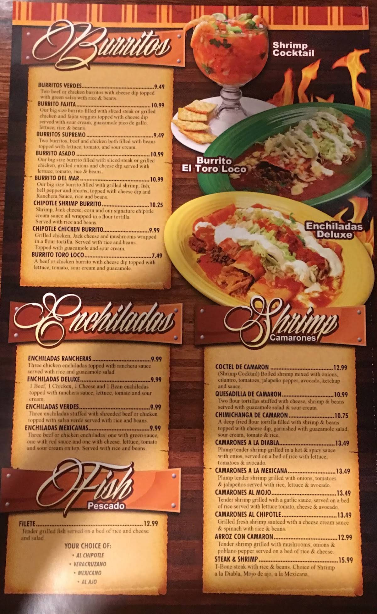 Menu at El Toro Loco restaurant, Memphis, Poplar Ave