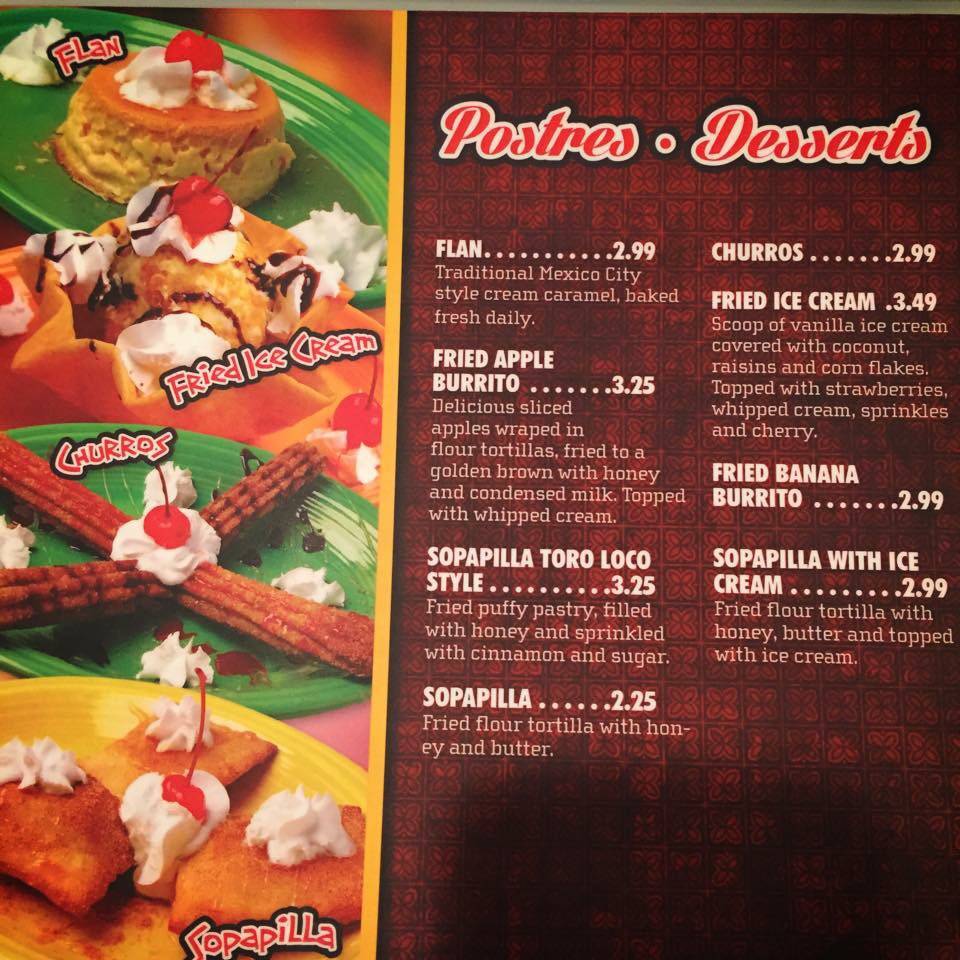Menu at El Toro Loco restaurant, Memphis, Poplar Ave