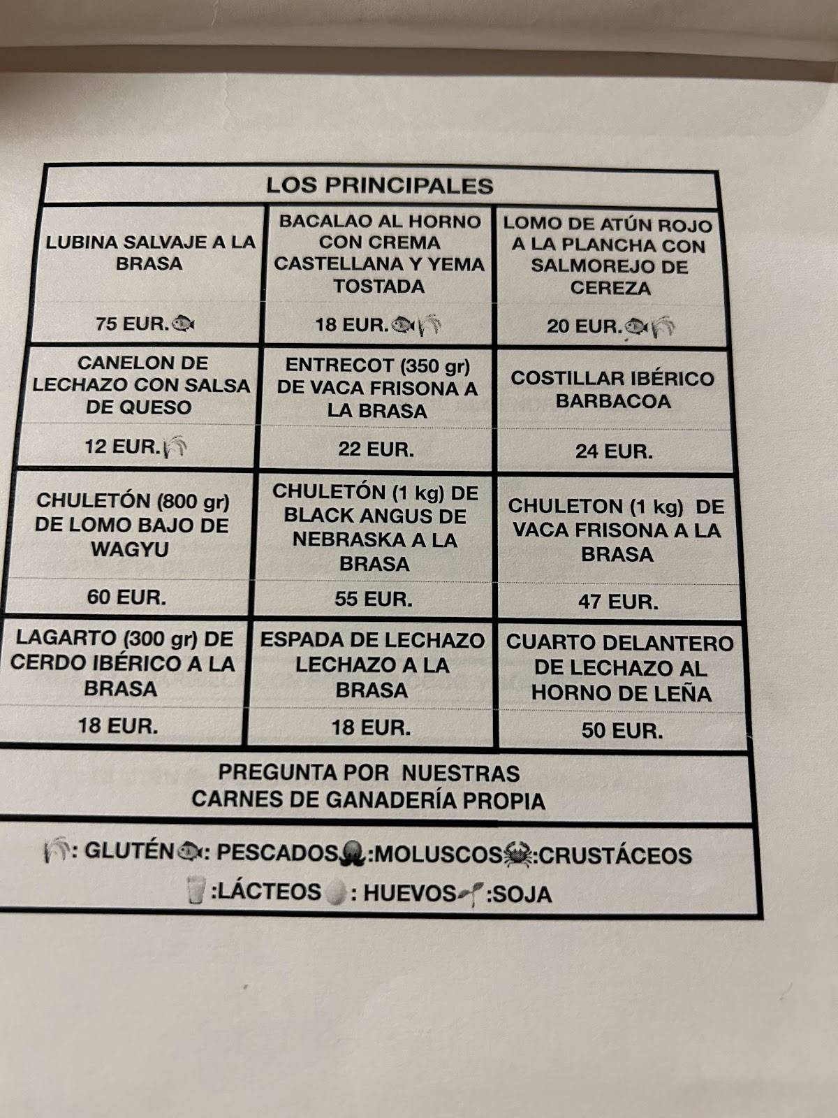 Menu at El Caño de la Vega restaurant, Rueda