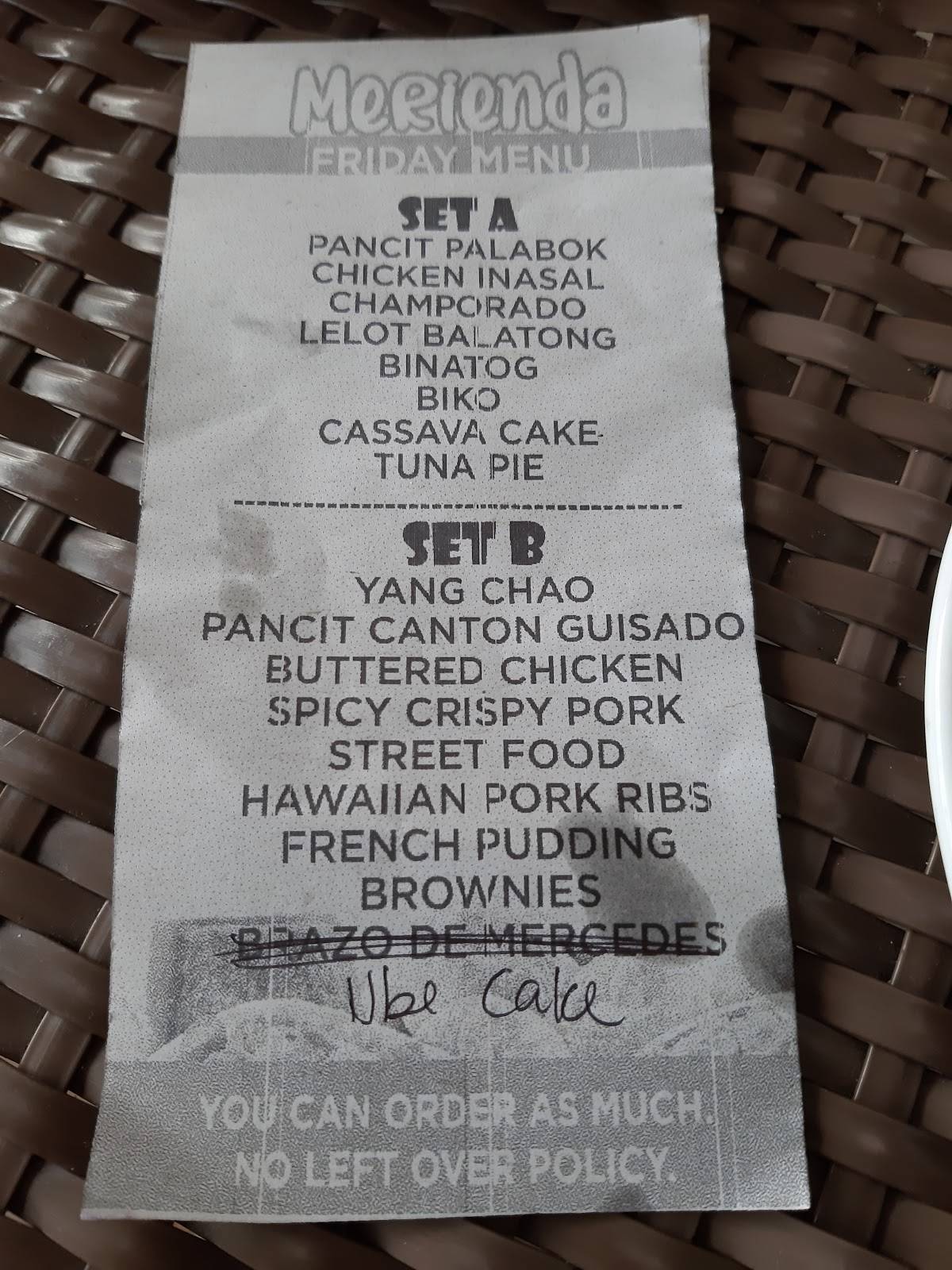 Menu at Elements Buffet restaurant, Baguio