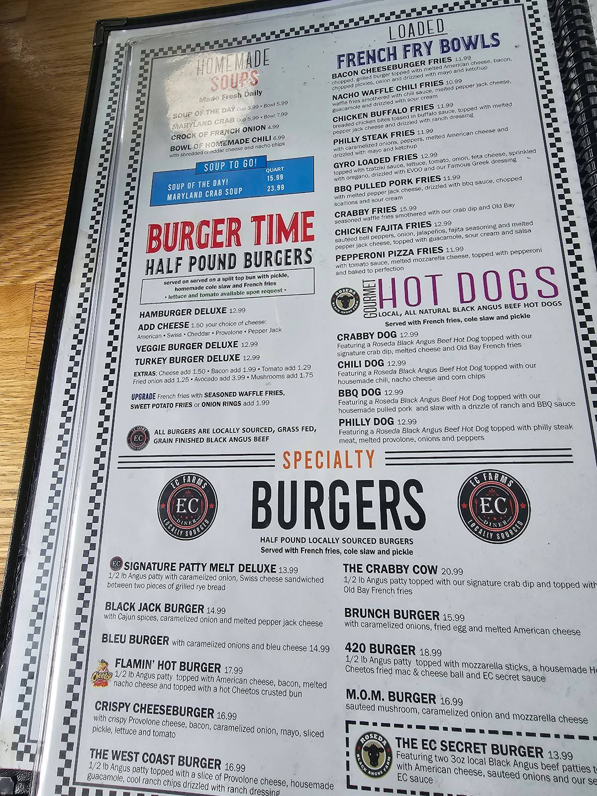 Menu at EC Diner restaurant, Ellicott City