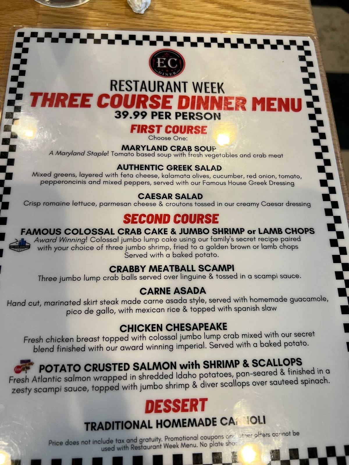 Menu at EC Diner restaurant, Ellicott City