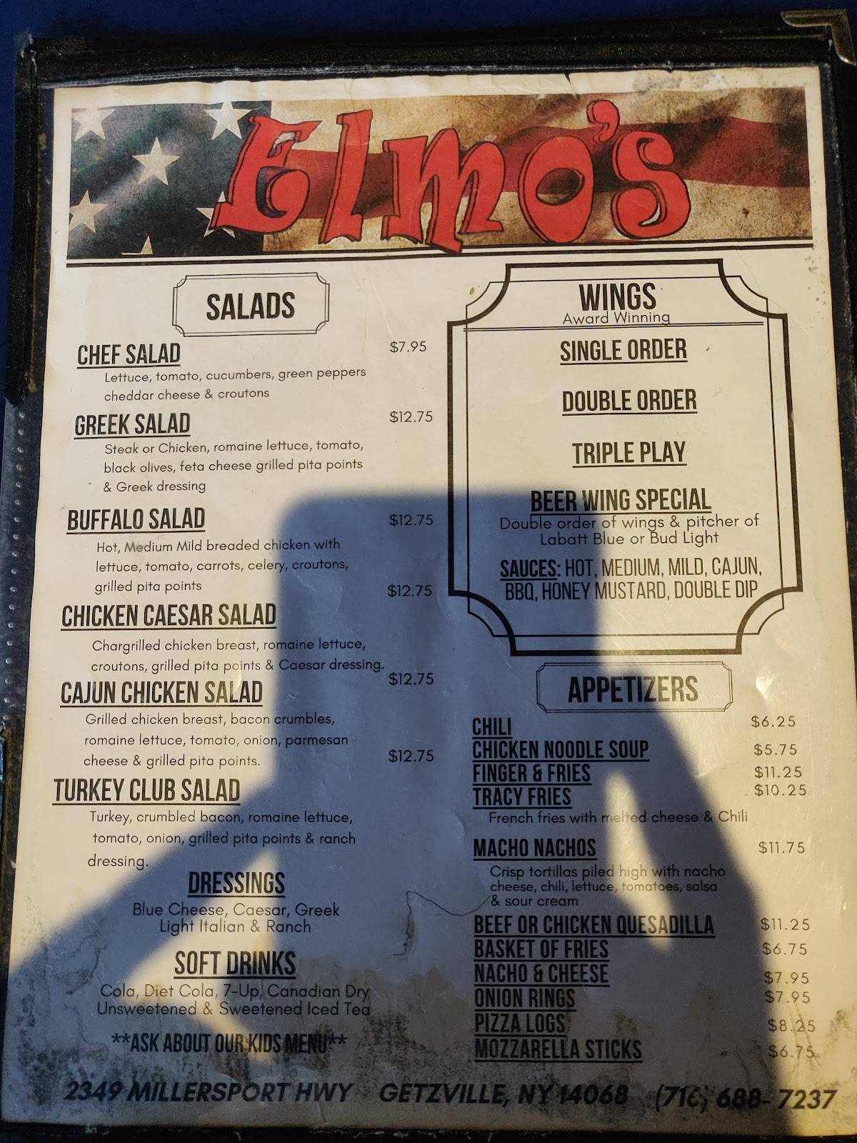 Menu at ELMO'S RESTAURANT & BAR, Getzville