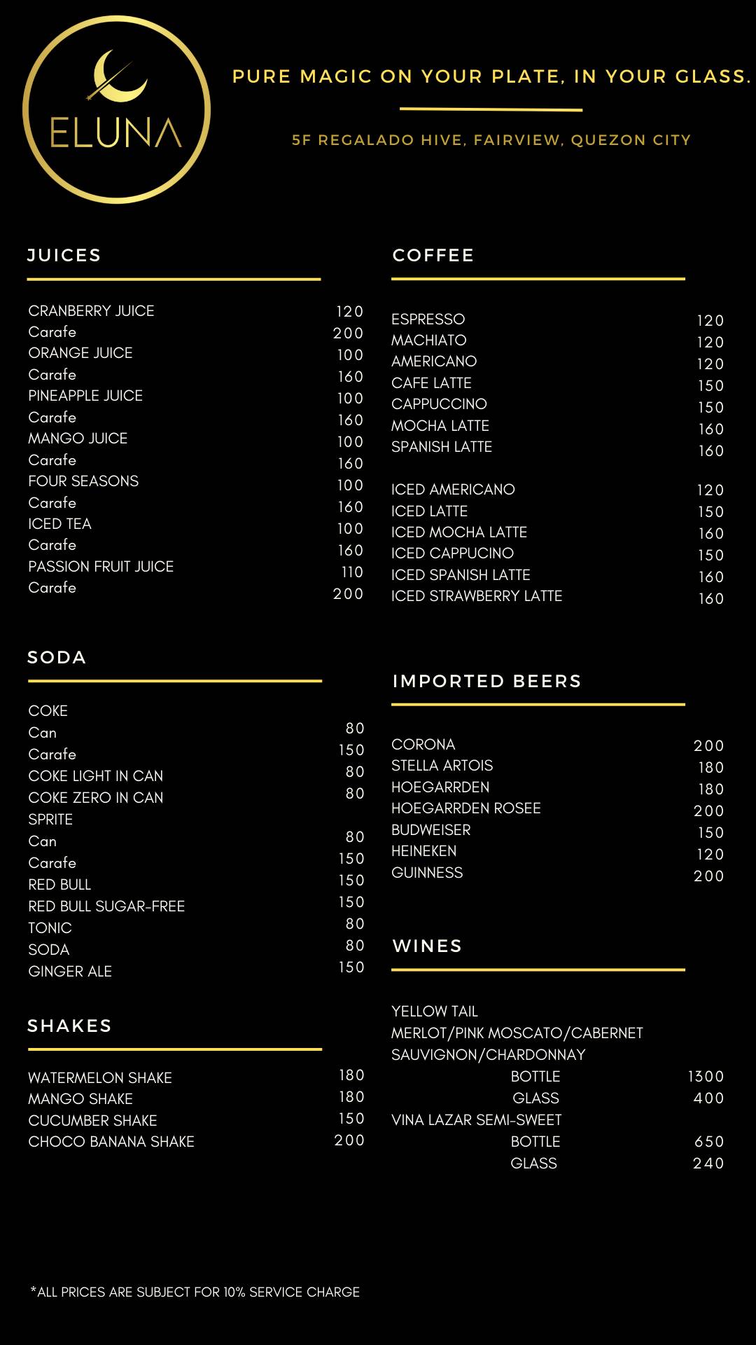 Menu at Eluna Bar & Restaurant, Quezon City