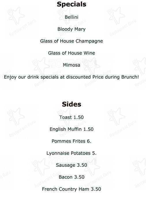 Menu at Elysian Cafe, Hoboken