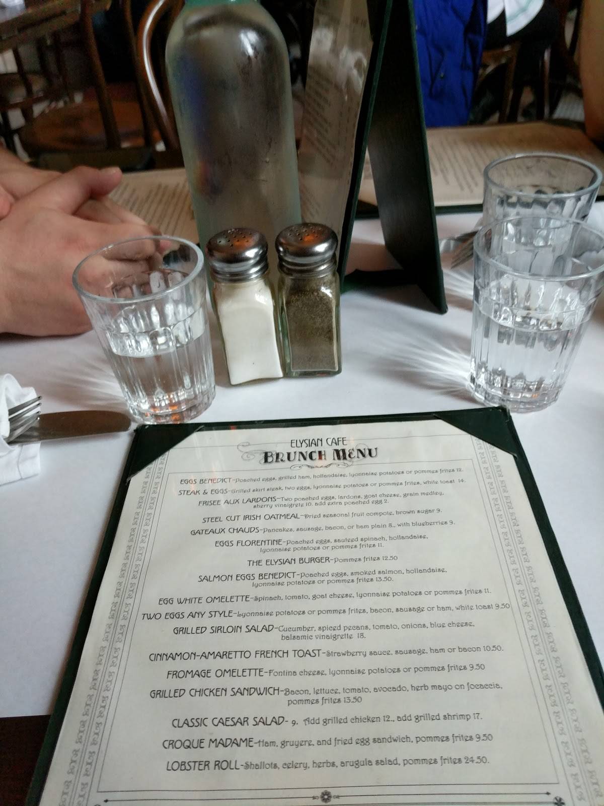 Menu at Elysian Cafe, Hoboken
