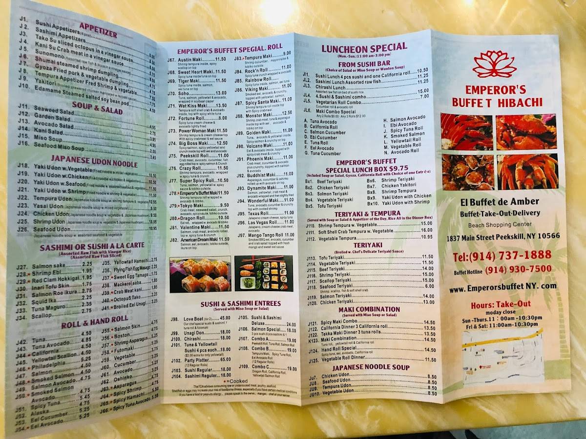 Menu at Emperor's Buffet - Sushi, Seafood, Hibachi, Chinese food ...