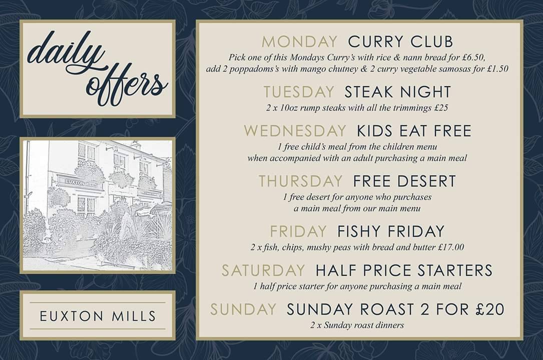 Menu at Euxton Mills pub & bar, Chorley, Wigan Rd