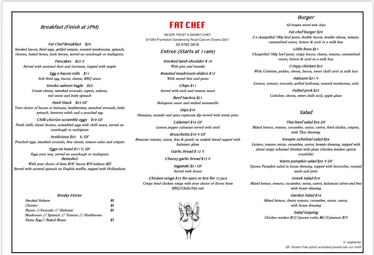 Menu at FAT CHEF Carrum Downs restaurant, Carrum Downs, Frankston ...