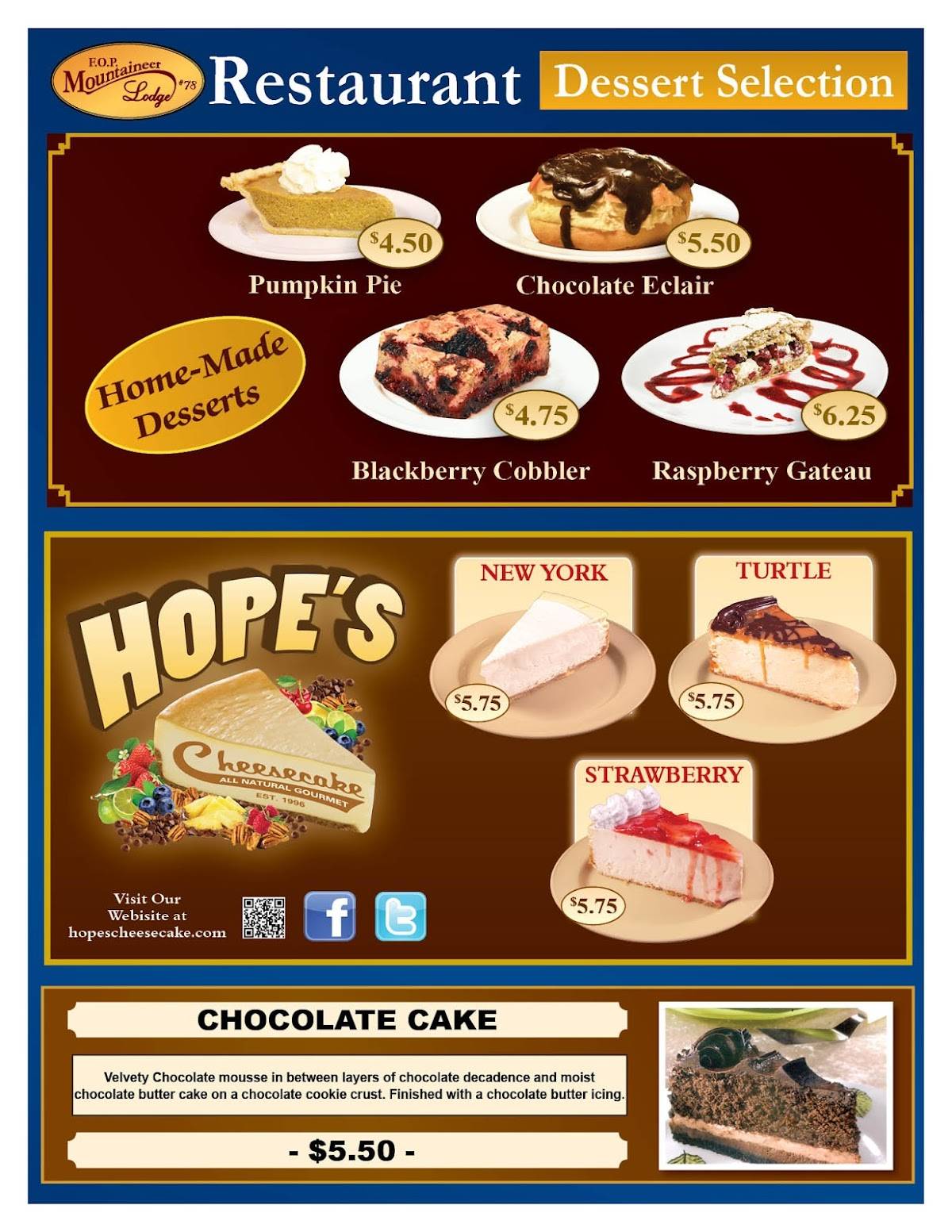 Menu at FOP restaurant, Nutter Fort