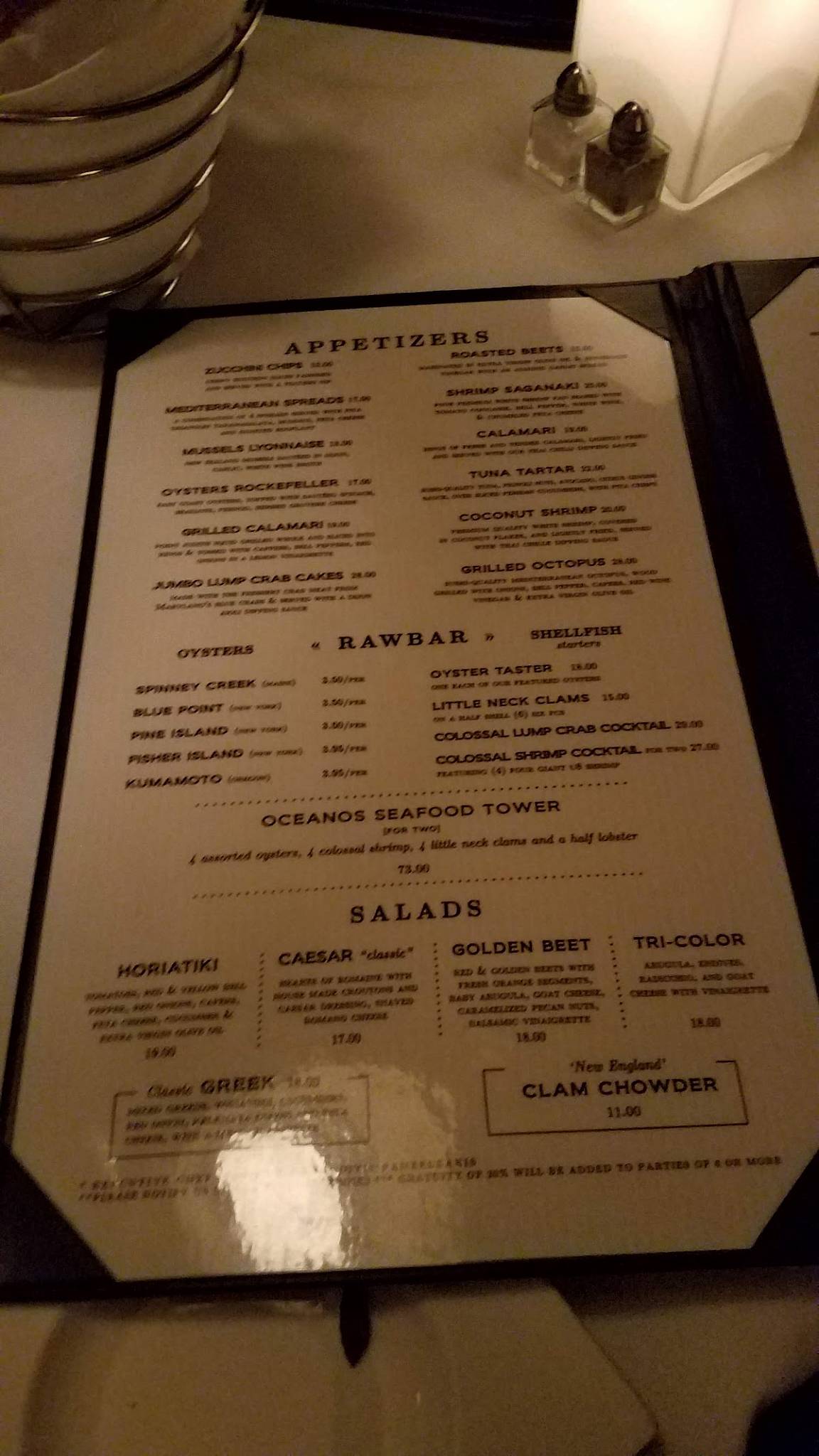 Menu at Oceanos Oyster Bar & Sea Grill, Fair Lawn