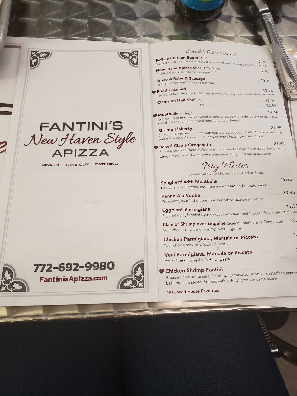 Menu at Fantini's 'New Haven Style' Apizza Italian Restaurant & Wine ...