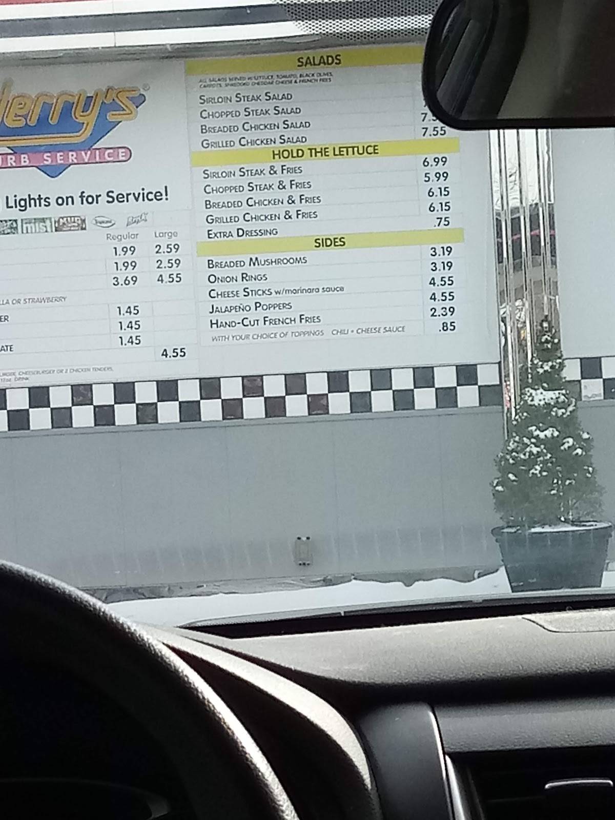 Menu at Jerry's Curb Service fast food, Beaver