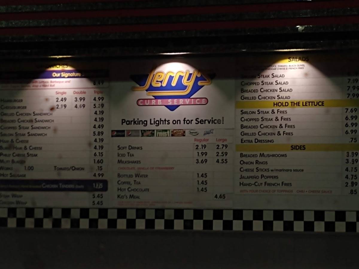 Menu at Jerry's Curb Service fast food, Beaver